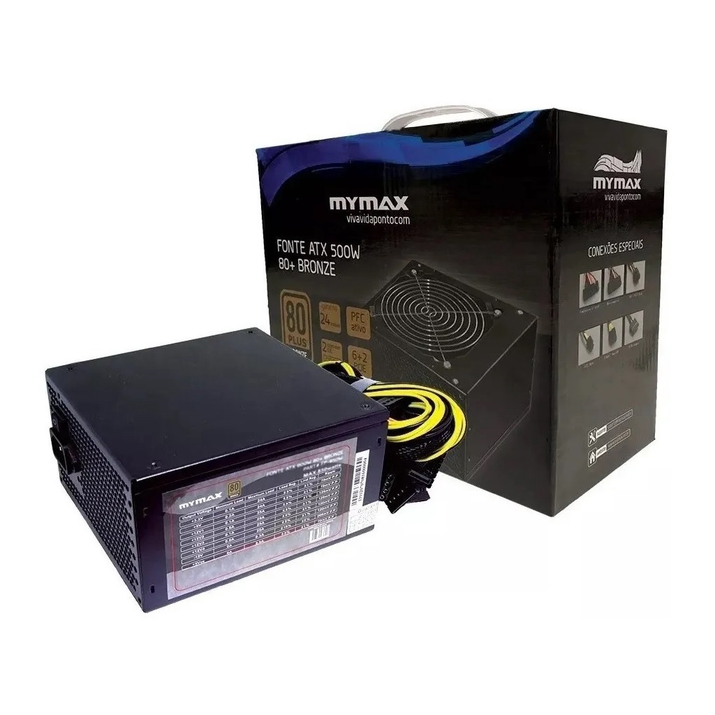 Fonte Gamer Atx Mymax 500w 80 Plus Bronze Pfc Ativo Bivolt Promoção
