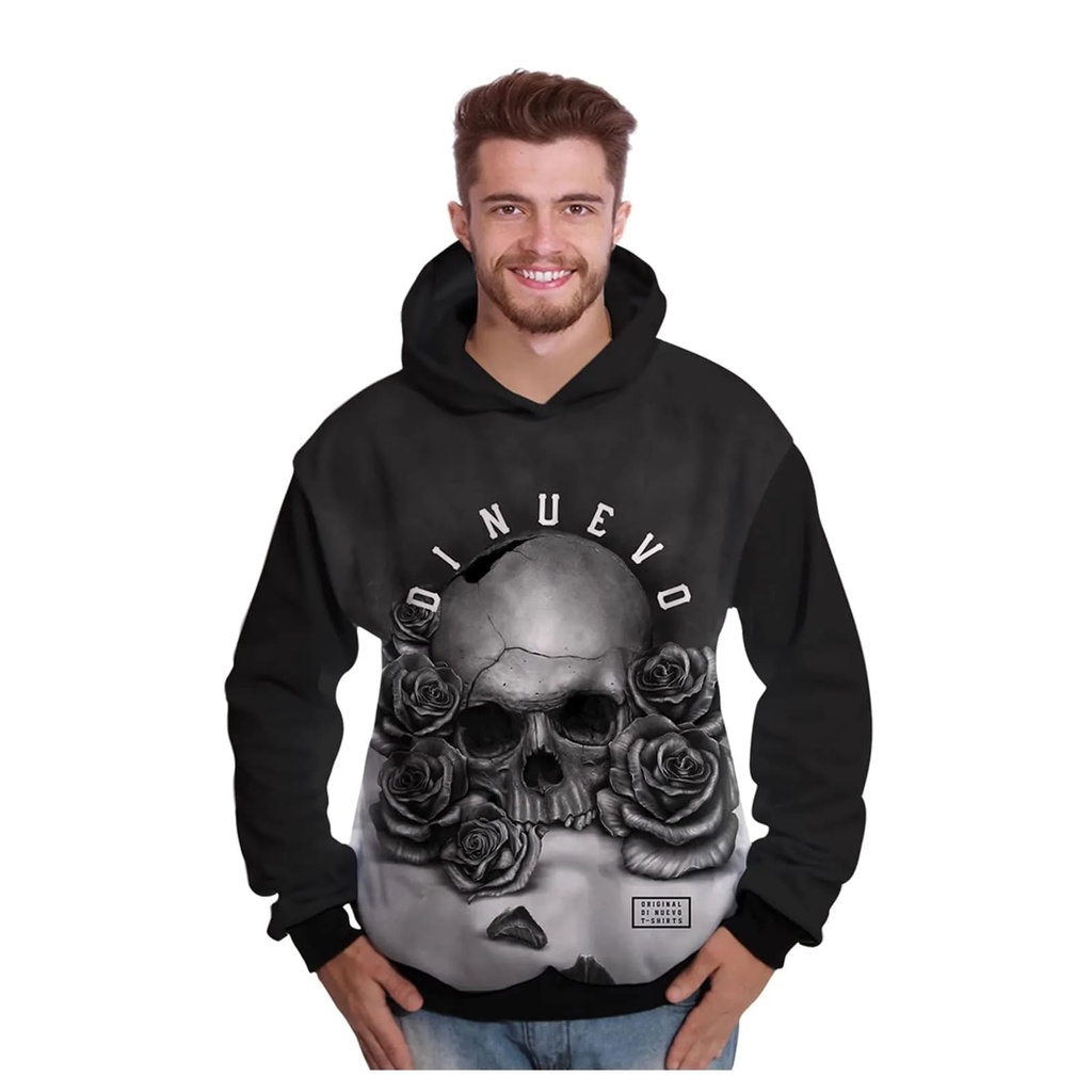 Blusa de Moletom Caveira com Rosas Black and White Rapper Outlet ...