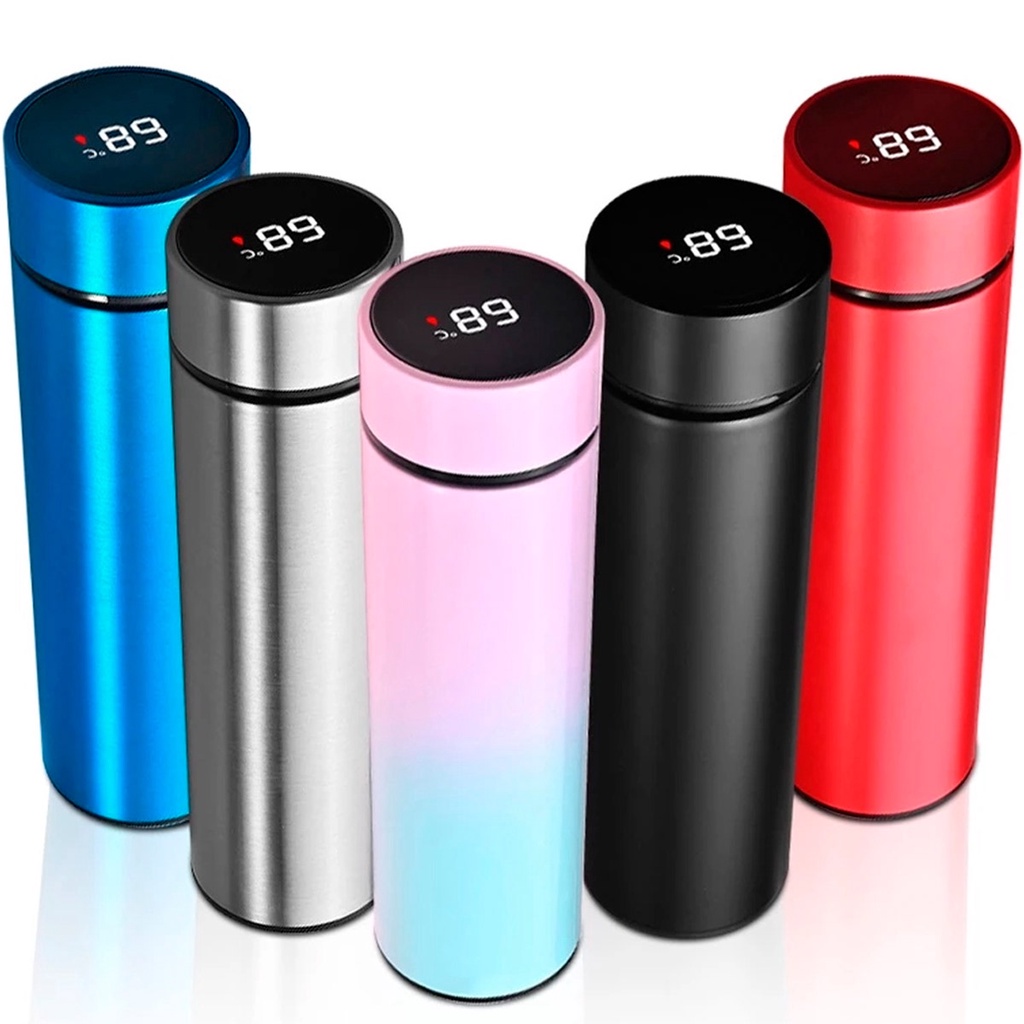 Garrafa Térmica De Água Led Inox Termômetro Display Digital 480ml Garrafinha Squeeze Temperatura ...