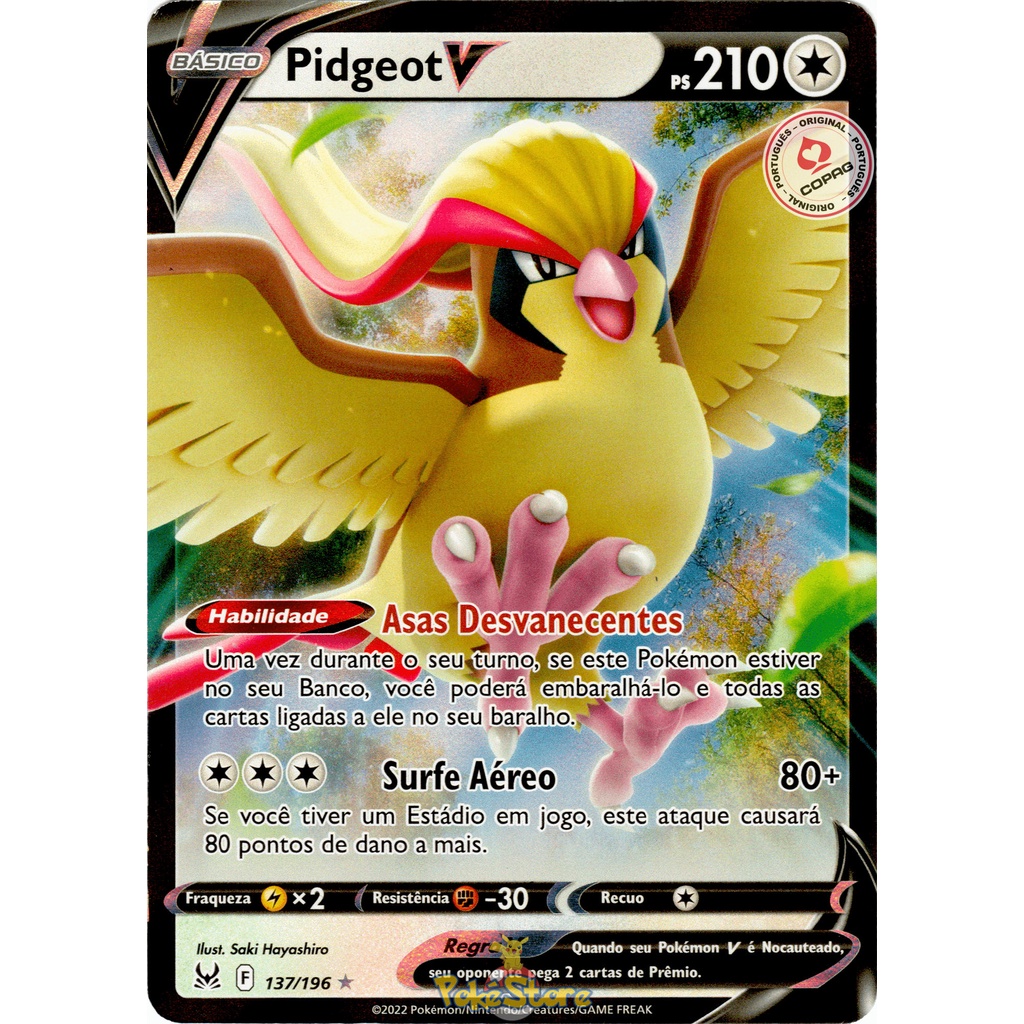 Carta Pokemon Pidgeot V Português Card Original Copag Origem Perdida ...