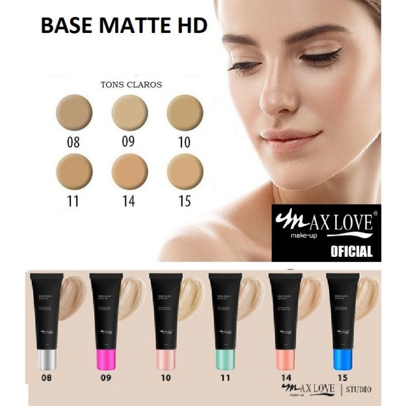 BASE LÍQUIDA MAX LOVE MATTE HD PELE CLARA MÉDIA E ESCURA | Shopee Brasil
