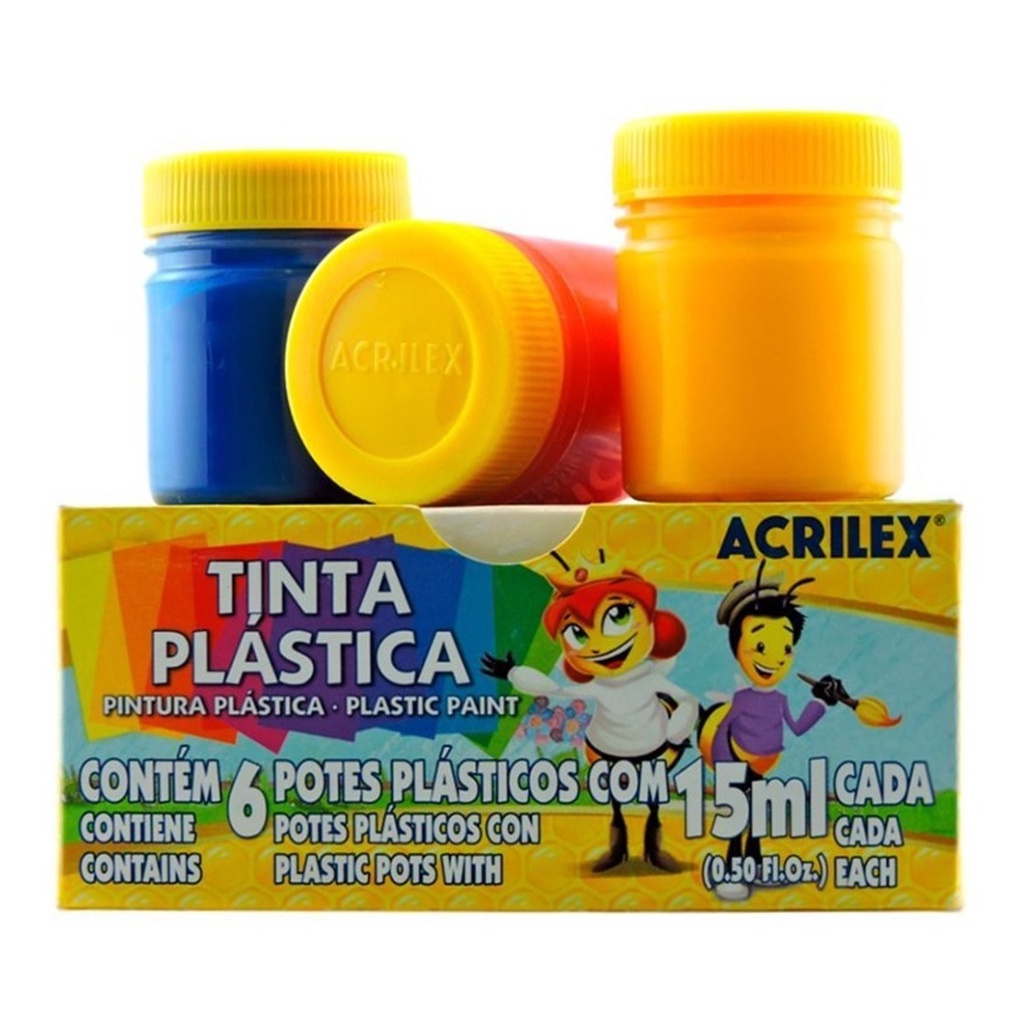 Tinta Plástica Acrilex 15ml Com 6 Cores - Desenho Arte Escolar Infantil ...