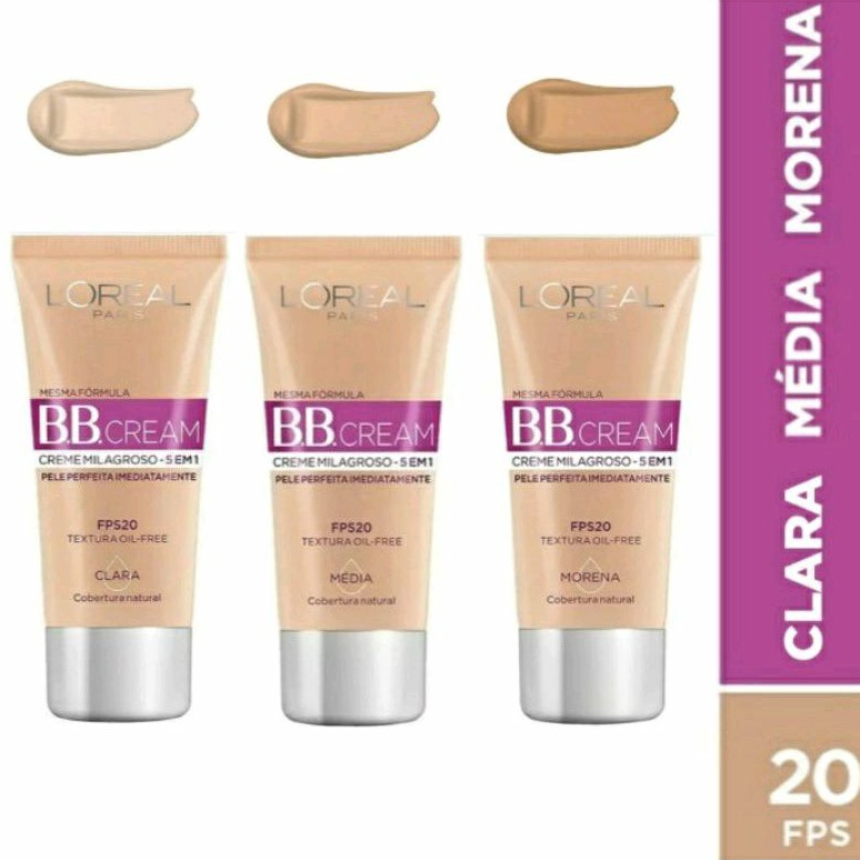 Base BB Cream L'oréal Clara/Média/Morena Creme Milagroso - 5 Em 1 Fps20 30ml | Shopee Brasil