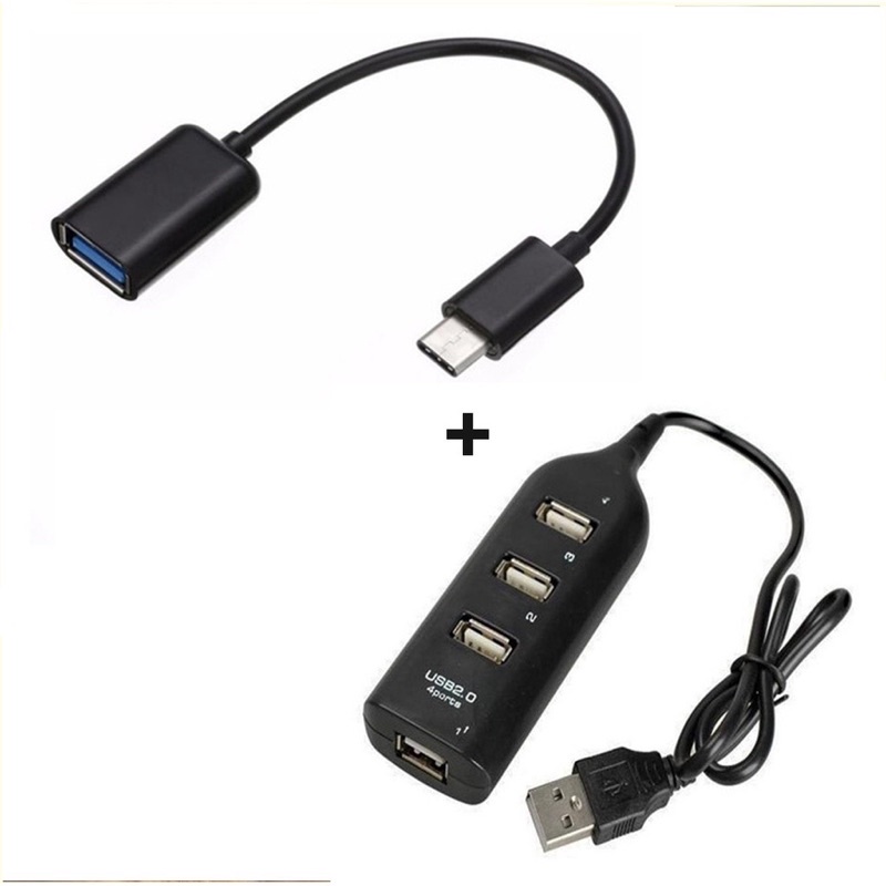 Kit Mobilador Hub Usb 4 Portas + Adaptador Usb Otg Tipo C Expansor Usb P/ Teclado | Shopee Brasil
