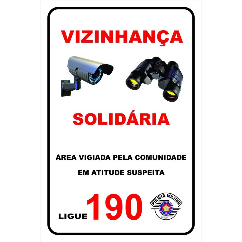 Placa Sinalização Vizinhança Solidária Área Monitorada 40x25cm | Shopee ...