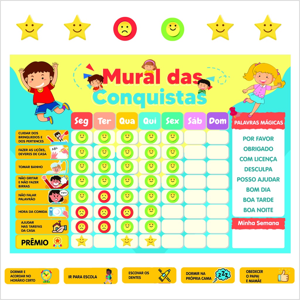 Quadro De Rotina Diária Infantil Incentivo para Atividades mural de ...