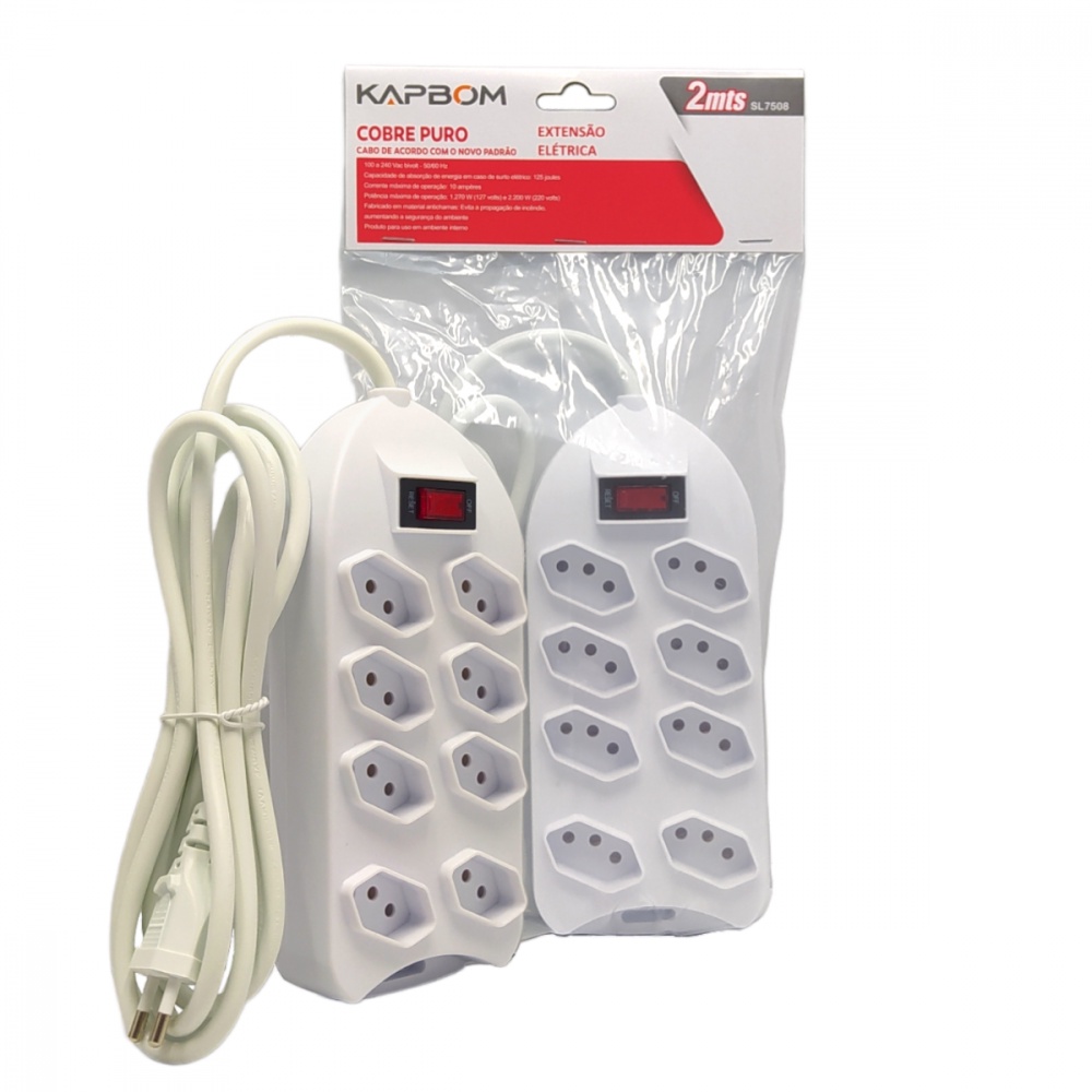 Extensão Eletrica 8 Bocas 2m Liga/desliga Bivolt SL7508 Kapbom (ENVIO RAPIDO) | Shopee Brasil