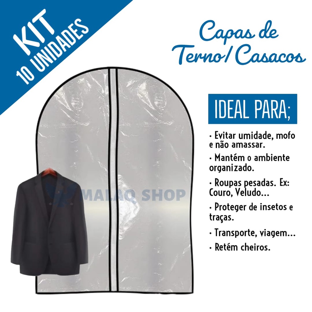 Capa Roupa kit Com 10 Protetora Terno Vestido Roupa C/ Zíper | Shopee ...