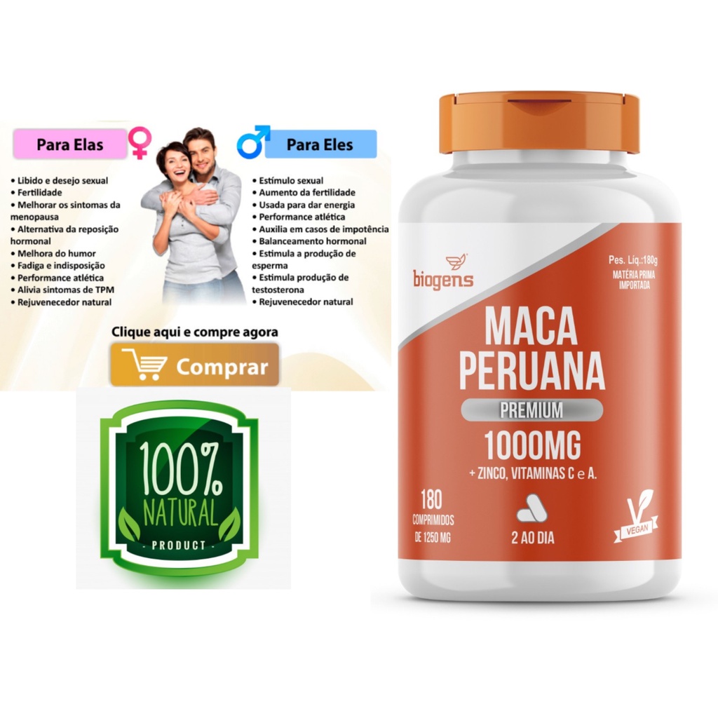 Maca Peruana 100% concentradas em vitaminas e Zinco 600mg com 60 Capsulas | Shopee Brasil