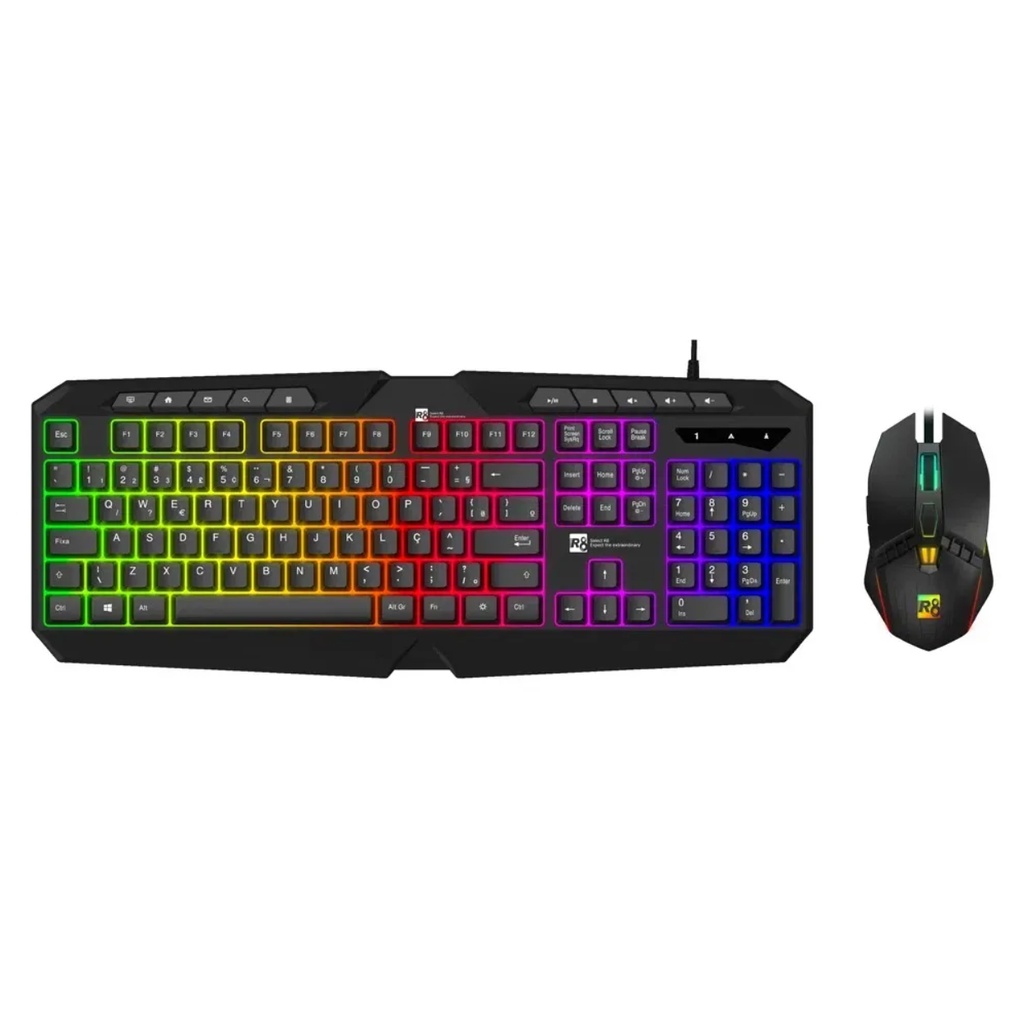 Kit Teclado e Mouse R8 Select Gamer Led Multi L-Pro 1920 C/ Fio ...