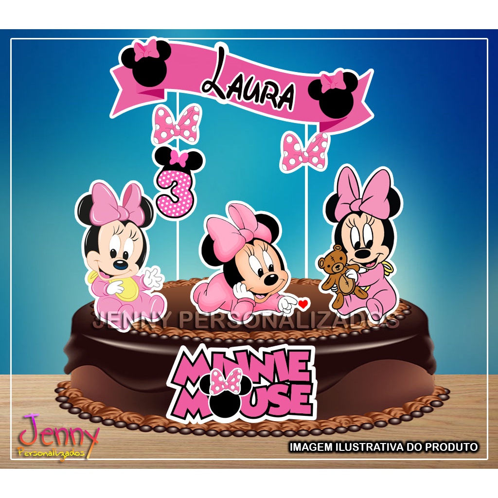 topo topper de bolo personalizado Minie baby / Minie Rosa / Minie ...