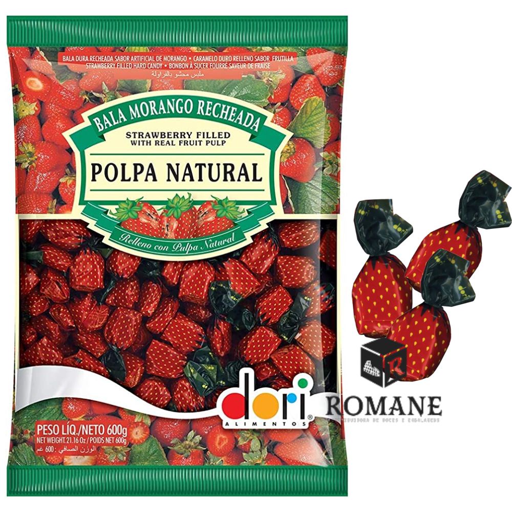 Bala Morango Recheada Polpa Natural Dori 500g | Shopee Brasil