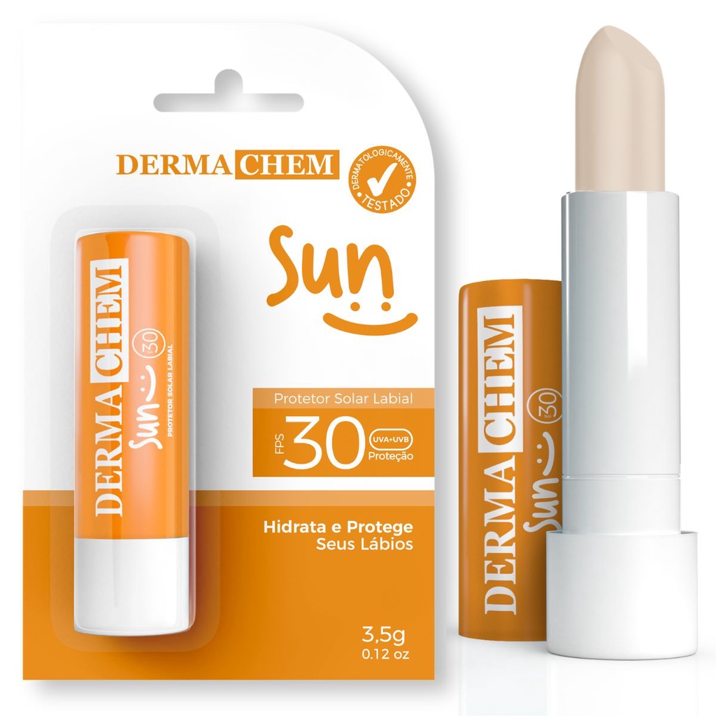 Protetor Labial Hidratante Sun FPS 30 Incolor 3,5g Dermachem | Shopee ...