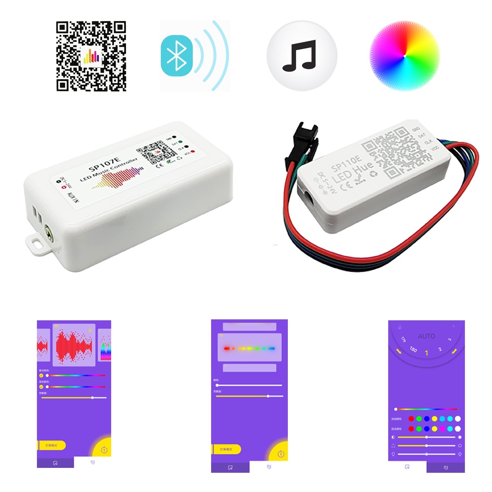 SP110E SP107E Controlador De Música Bluetooth WS2812 WS2812B WS2811 LED Pixel RGB , Para Fita ...