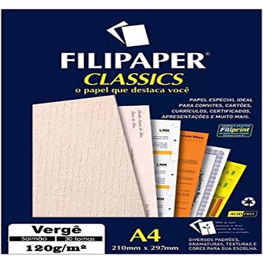 Papel Vergê = A4 210x297mm 180g/m² Filipaper 50 Folhas | Shopee Brasil