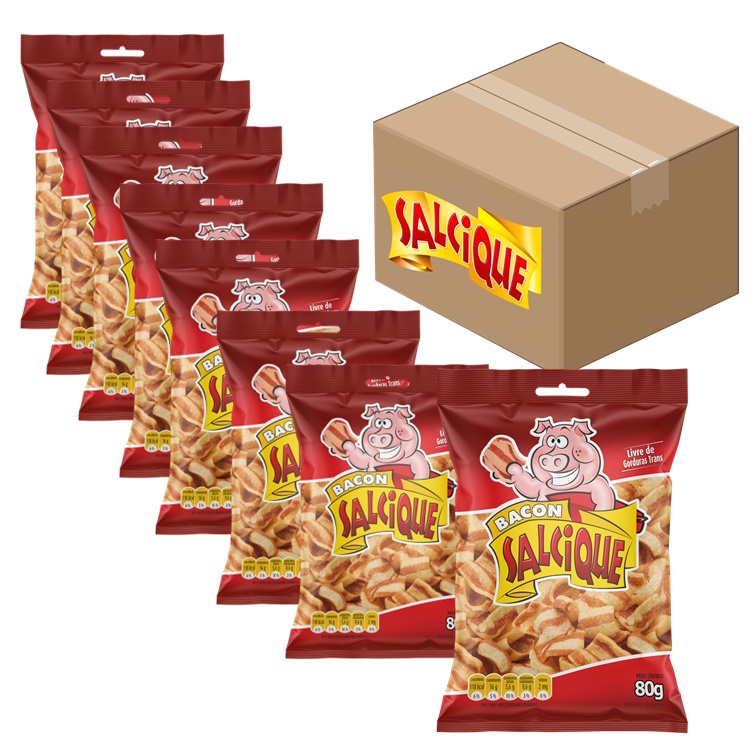 Kit Salcique Salgadinho Bacon 80g c/8 | Shopee Brasil