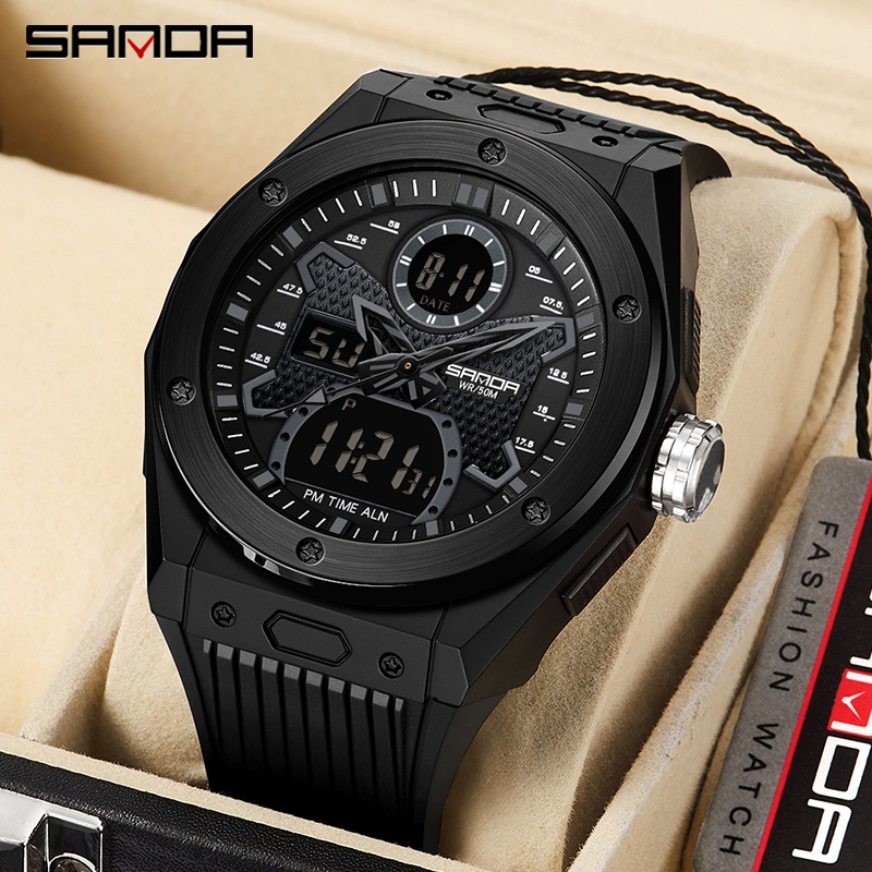 Sanda Original Multi-Display Relógio Eletrônico Casual De Luxo À Prova ...