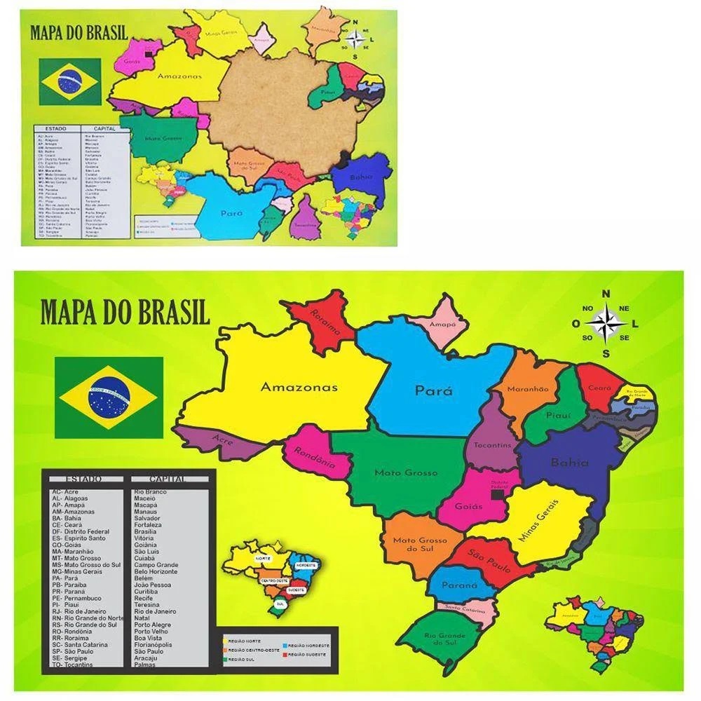 Jogo de Encaixe Didático Mapa do Brasil jogo educacional | Shopee Brasil