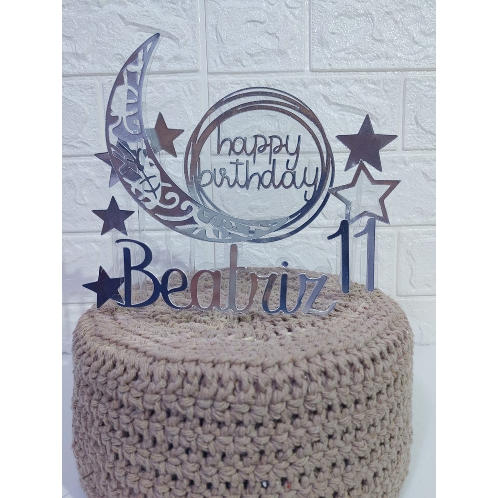 kit Topper Topo de Bolo Lua e Estrelas Personalizado | Shopee Brasil