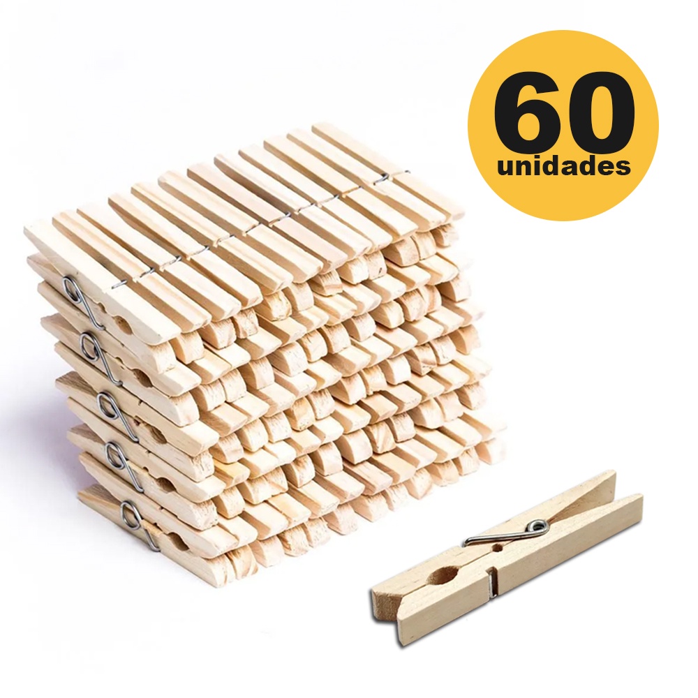 Prendedor De Roupa Madeira Pregador Kit 60 Unidades | Shopee Brasil