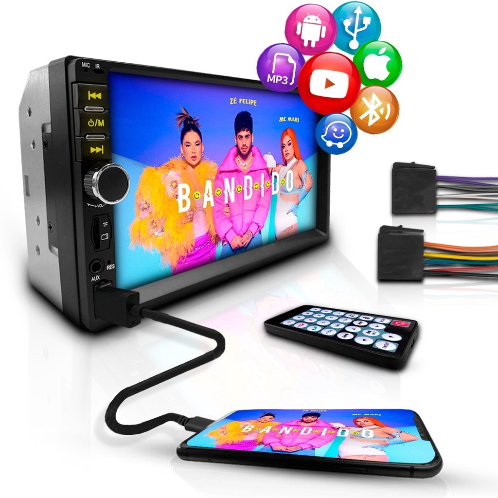 Central Multimídia 2Din Automotivo MP5 Com tela de 7 Touch Screen Bluetooth USB | Shopee Brasil