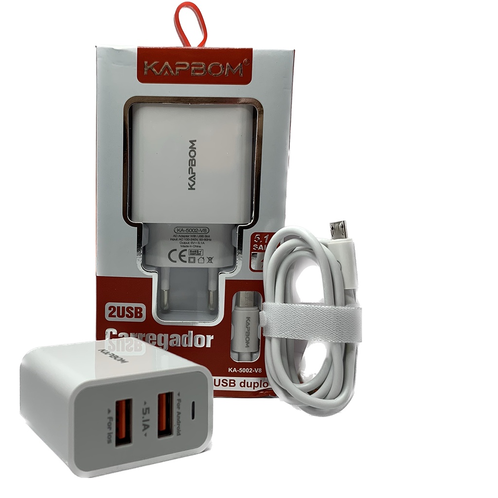 CARREGADOR 5.1A 2USB V8 TURBO KAPBOM KA-5002-V8 | Shopee Brasil
