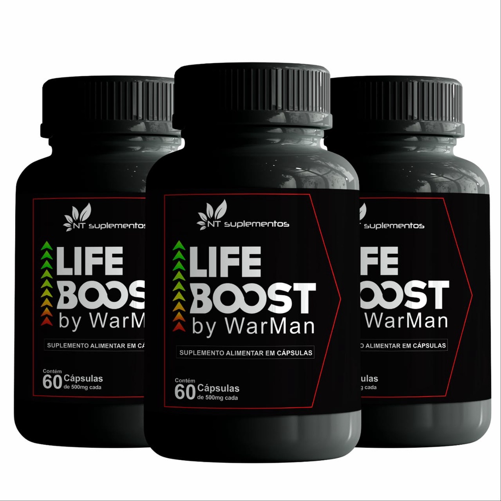 03 Potes Life Boost 500mg 180 Cápsulas Suplemento Nutrientes Para O ...