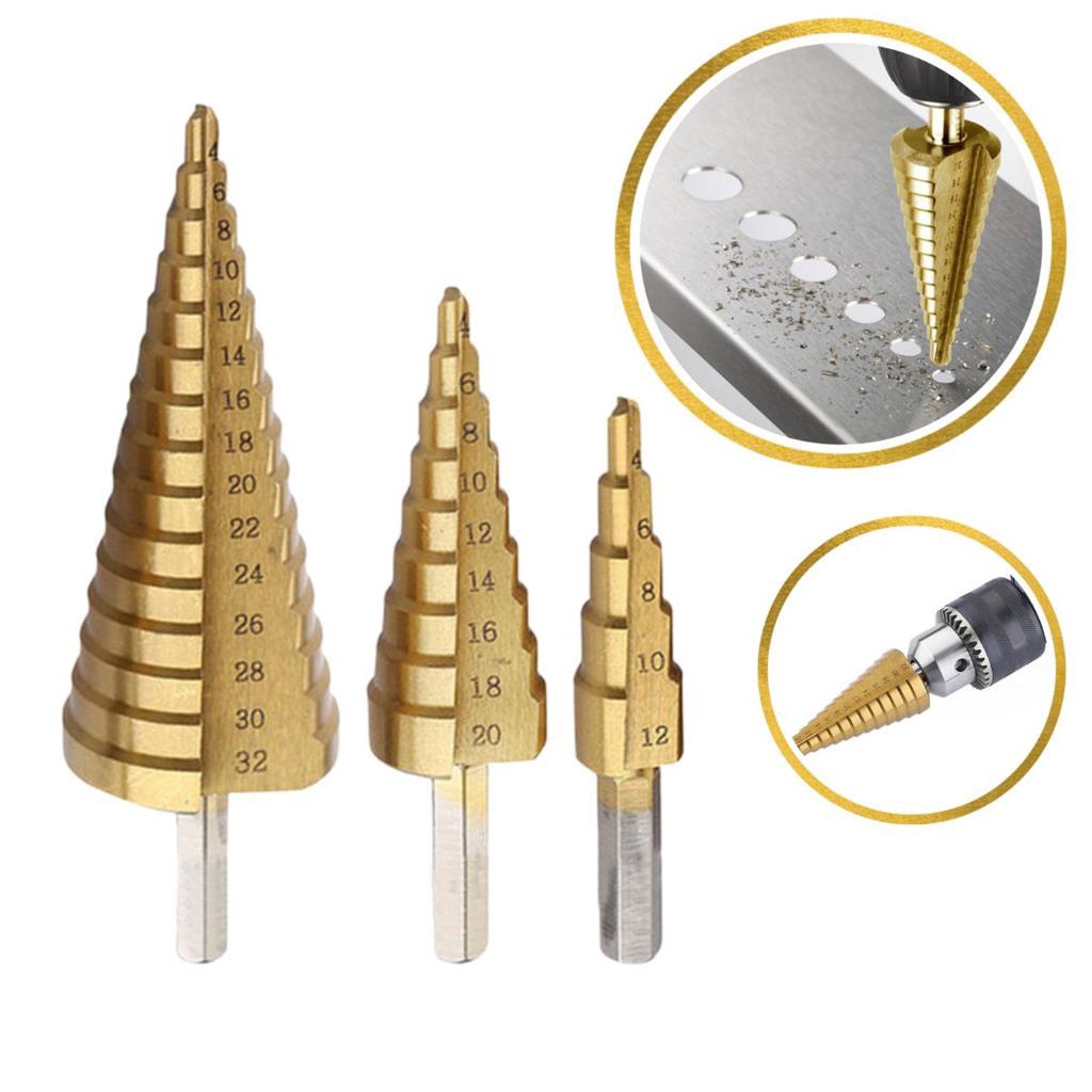 Jogo de Brocas Cone Conicas Para Metais Perfuracao Circulo Redondo Furo Metal Titanio Hss 4-12mm ...