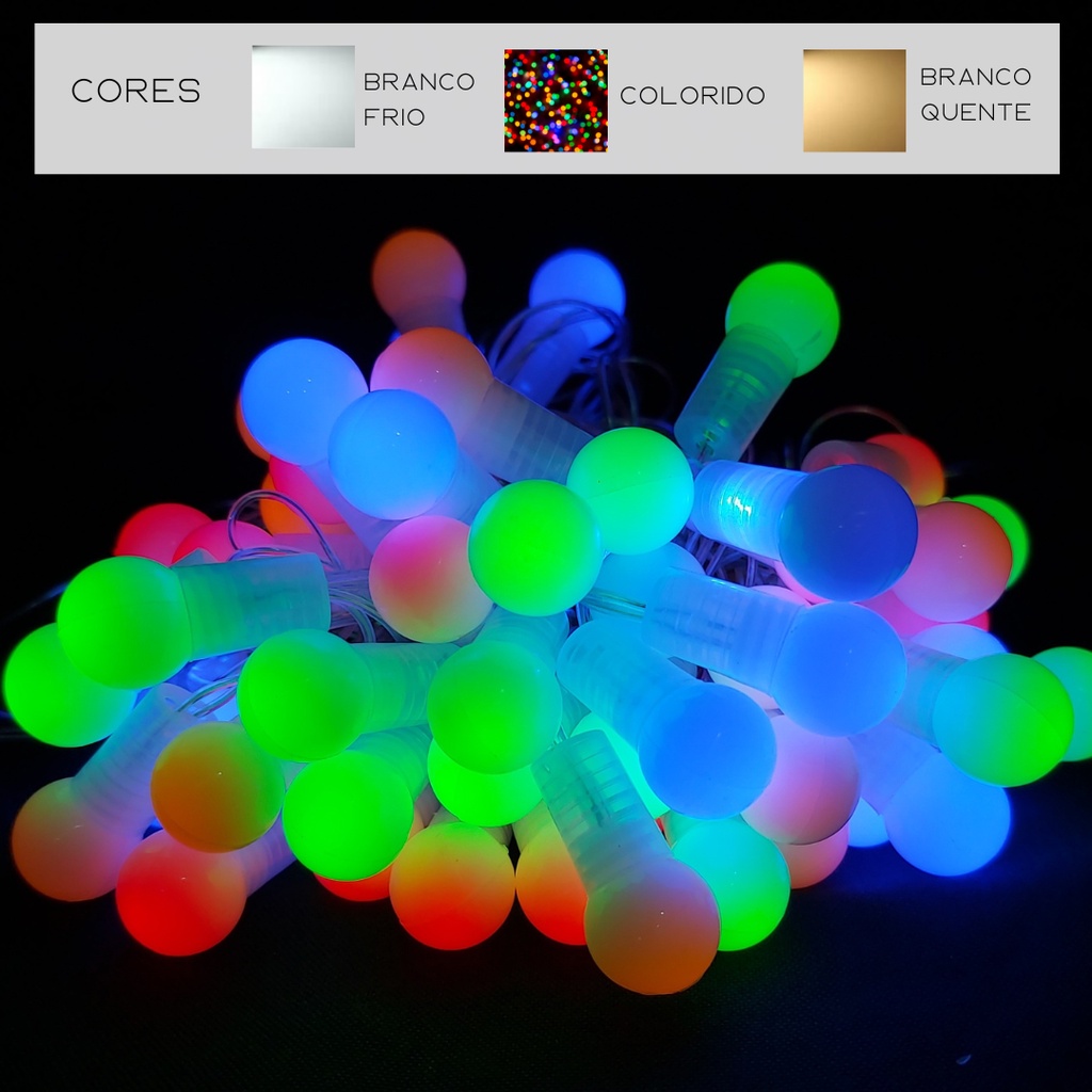 Pisca Pisca Led 110V Bolinha Fio Transparente Colorido Branco 60 LEDS 9 ...