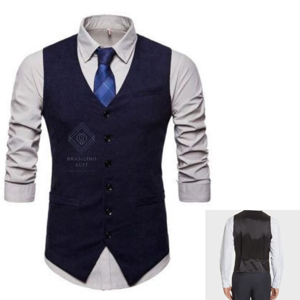 Colete Social Masculino OxFord Premium Colete Masculino Social Azul Marinho | Shopee Brasil