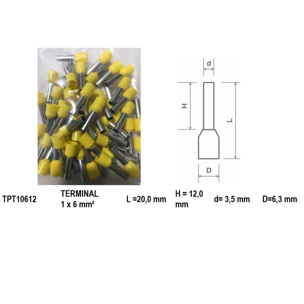 Terminais Tubulares Ilhos Isolado Simples 6mm Tpt10612 | Shopee Brasil