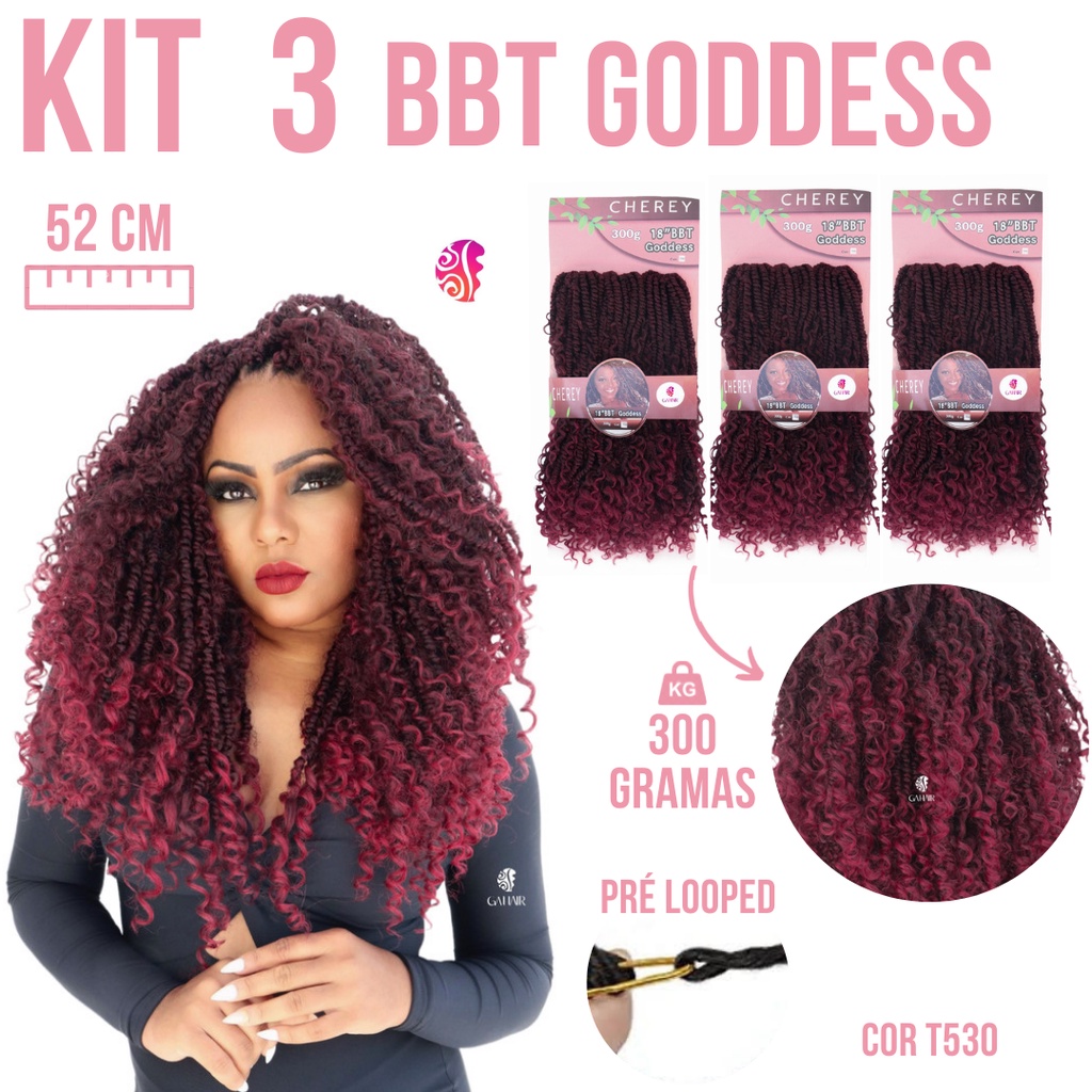 Kit 3 Cabelos Sintetico Cacheado BBT Goddess Aplique Para Mega Hair Pre ...
