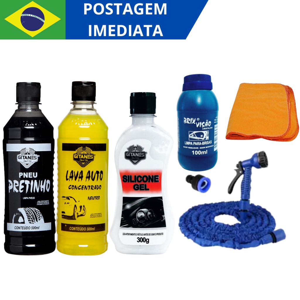 Kit Limpeza Automotiva Carro e Moto Shampoo + Pretinho Limpa Pneu ...