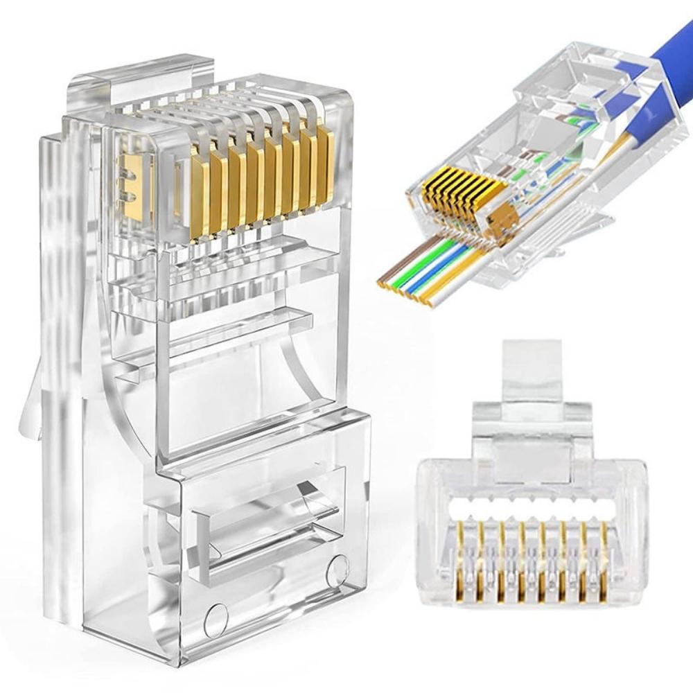 Conector Cabo de Internet RJ45 Vazado Cat5/Cat6 EZ Exbom 100 Unidades ...