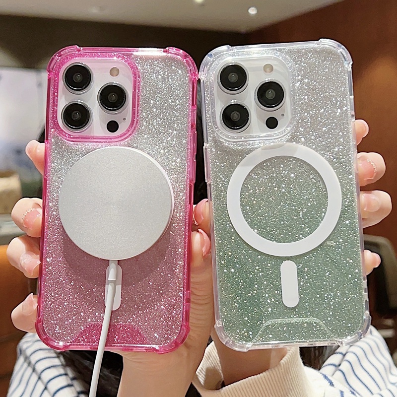 Capa À Prova De Choque Glitter Para Magsafe Magnética De Carregamento Sem Fio iPhone 11 12 13 ...