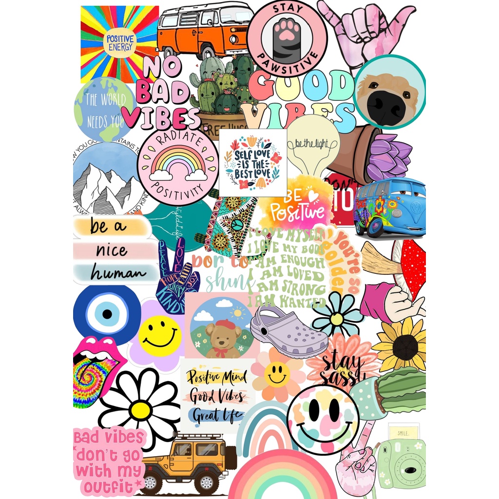 Pac 45 stickers/adesivos Good Vibes coloridos para decoração! | Shopee ...