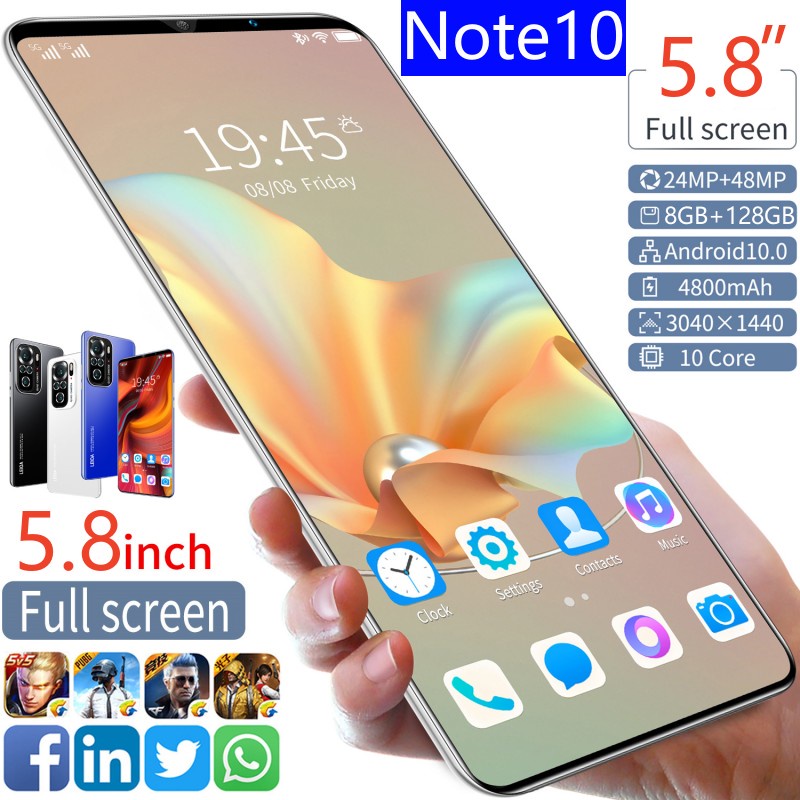 Celular Barato Nota10 5,8 Polegadas Smartphone 8 + 128GB 5G Celular Android Celulares | Shopee ...