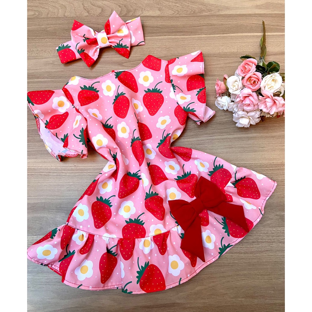 Vestido infantil morango para menina criança tematico aniversario festa ...