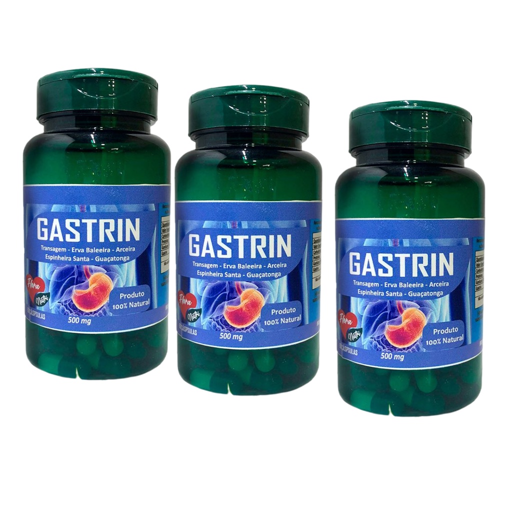 Kit com 3 Gastrin 60 Cap De 500mg (Composto Para Gastrite e Refluxo ...