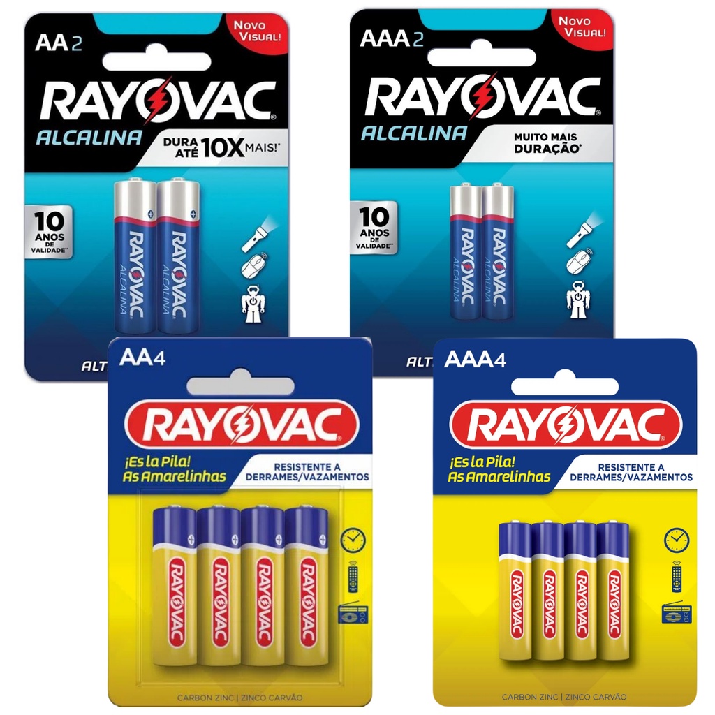 Pilha Rayovac Alcalina e Amarelinhas, AA2, AAA2, AA4 e AAA4 | Shopee Brasil