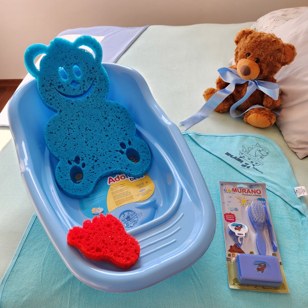 KIT banho Bebe de 1 a 8 peças = Banheira Super Resistente + Toalha ...