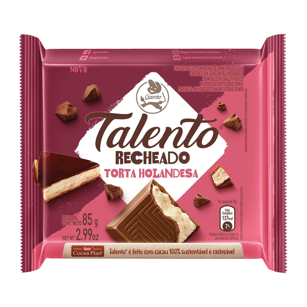 Chocolate TALENTO Recheado Torta Holandesa 85g | Shopee Brasil