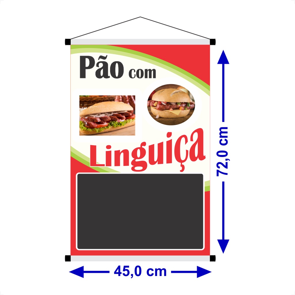 Banner Pão com Linguiça, Banner Pronto Reutilizável, tamanho 45,0 x 72 ...