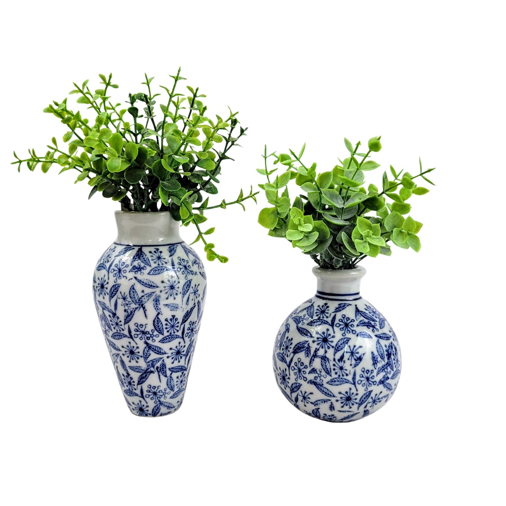 Vaso Azul E Branco 14/10cm Floral Porcelana Mini Kit 2pc | Shopee Brasil