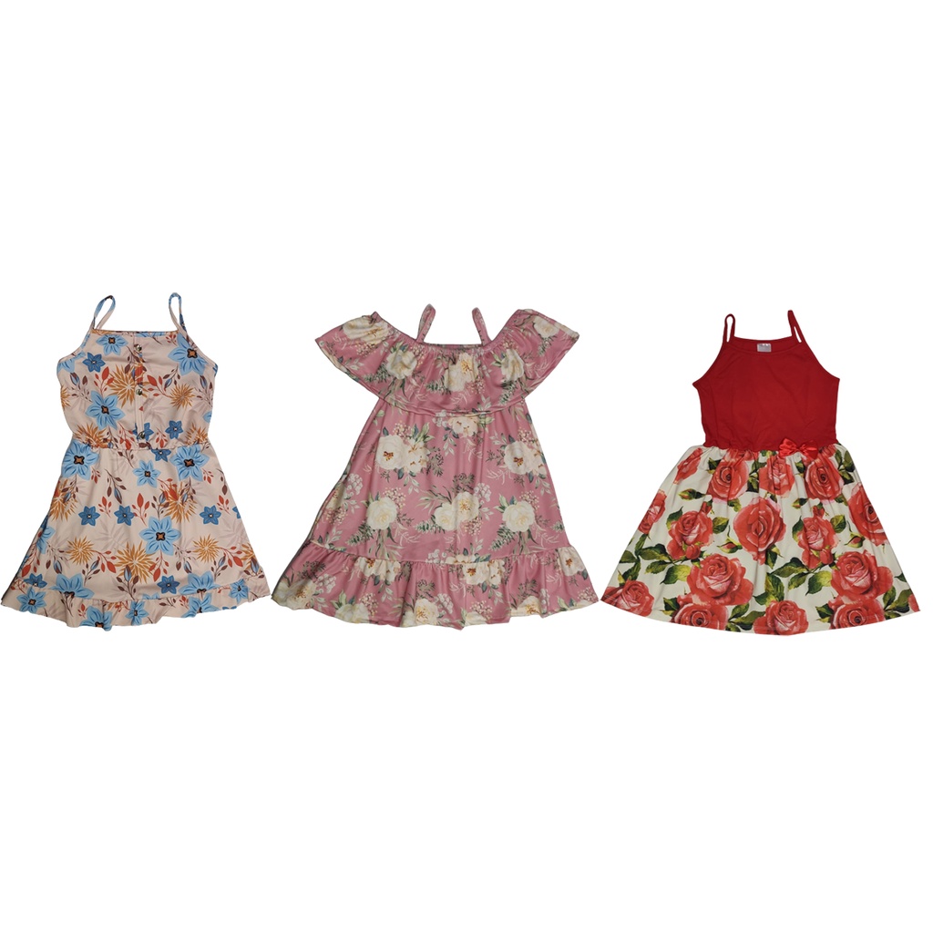 KIT 3 VESTIDOS SORTIDOS ROUPA MENINA INFANTIL - Escorrega o Preço