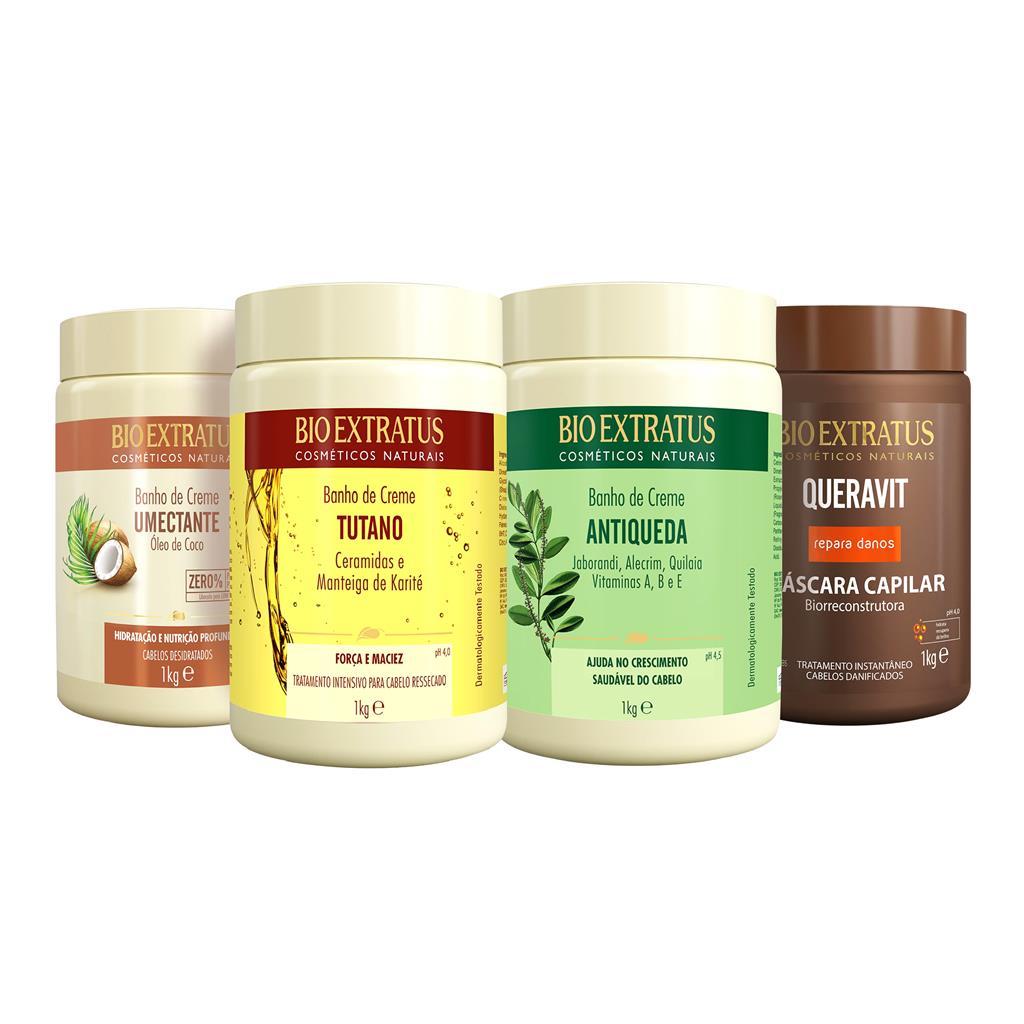 Kit Cronograma Capilar Bio Extratus Banho Creme Mascara 1Kg Jaborandi Tutano Umectante Queravit ...