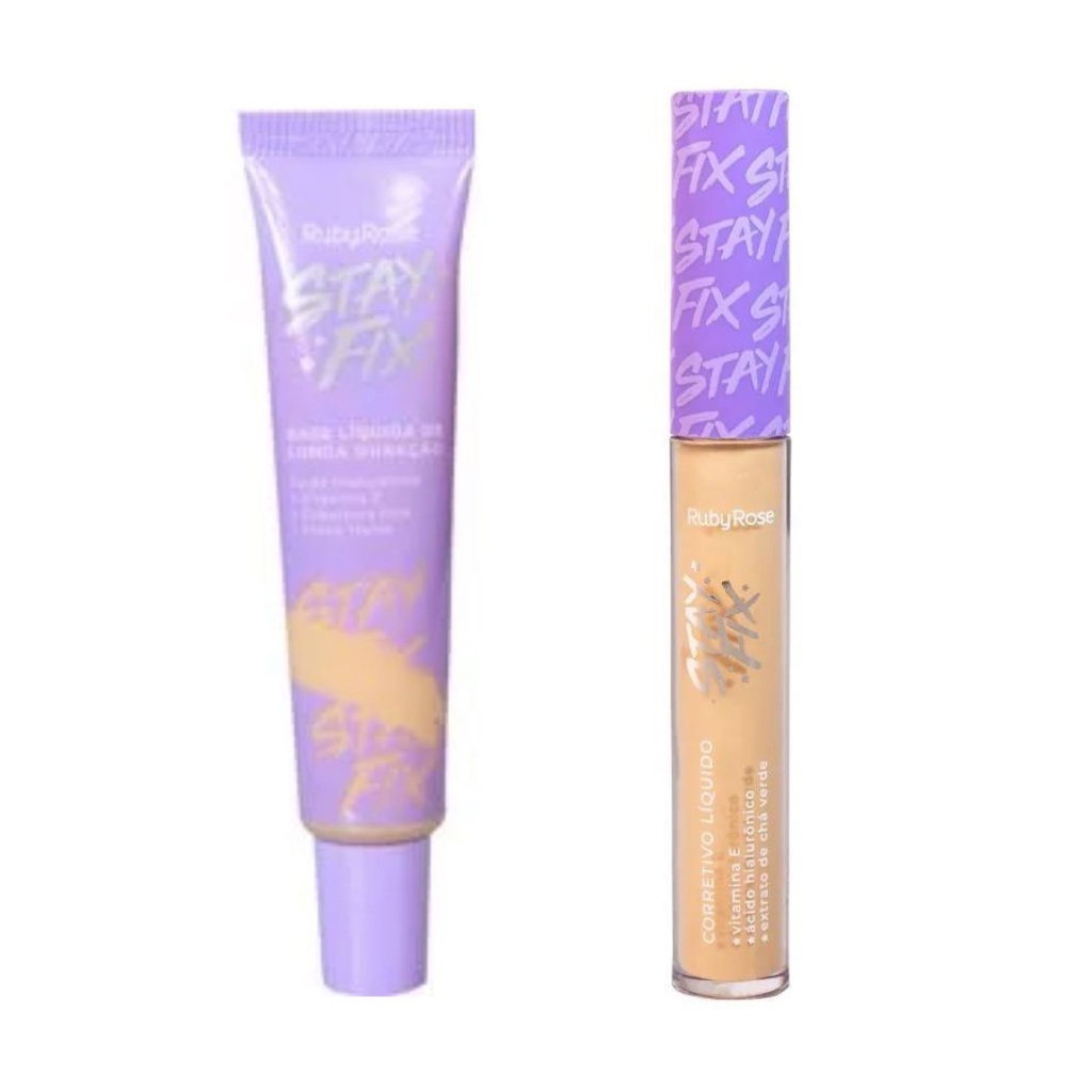 Kit Maquiagem Base Ruby Rose Stay Fix + Corretivo Stay Fix | Shopee Brasil
