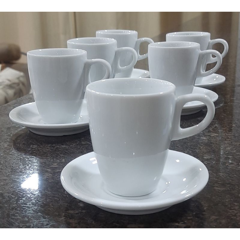 Kit Jogo 6 xícaras Café, Chá 150ml Cônica Alta com pires - Porcelana branca (2) | Shopee Brasil