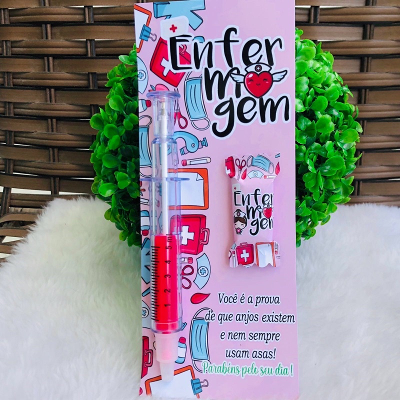 10 Kits profissão enfermagem tag+caneta seringa+ bala+ embalagem ...