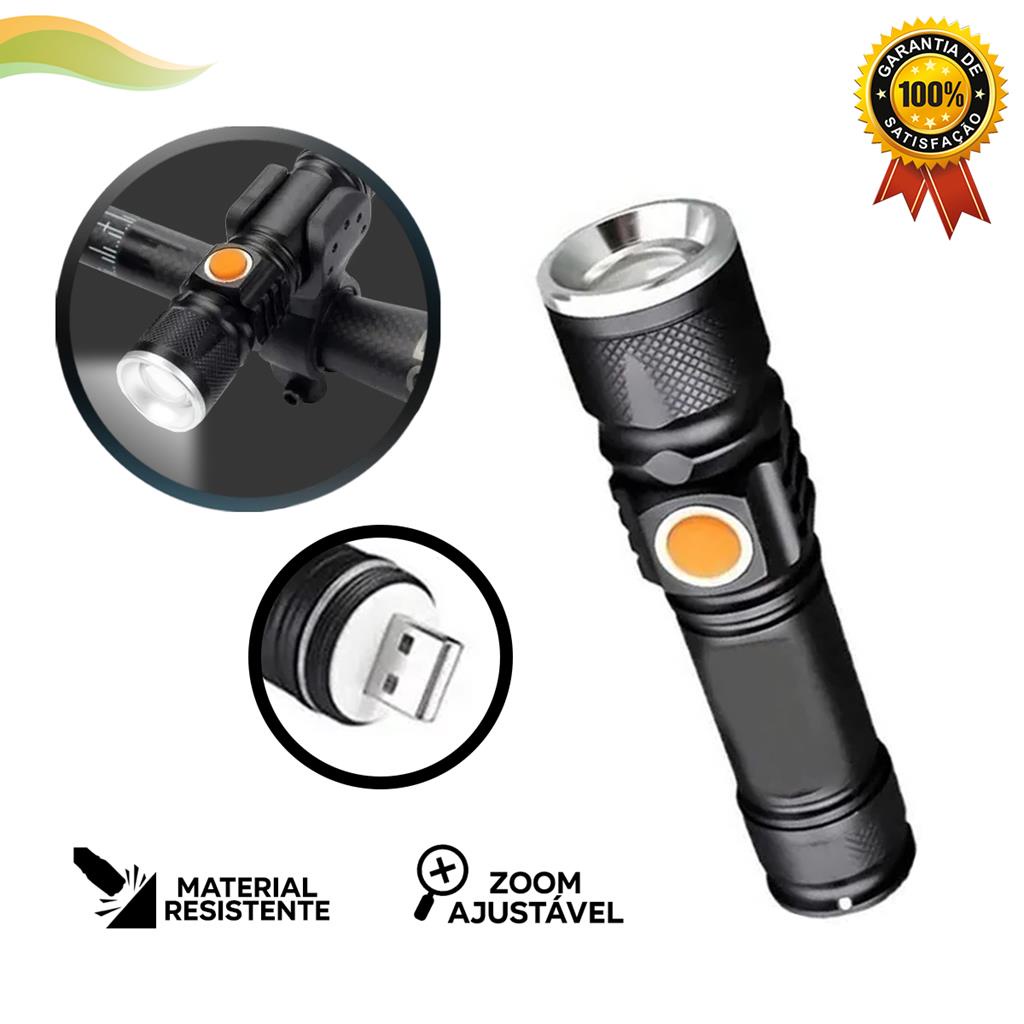 Mini Lanterna Tatica Bike Led T6 Recarregavel USB Com Zoom | Shopee Brasil